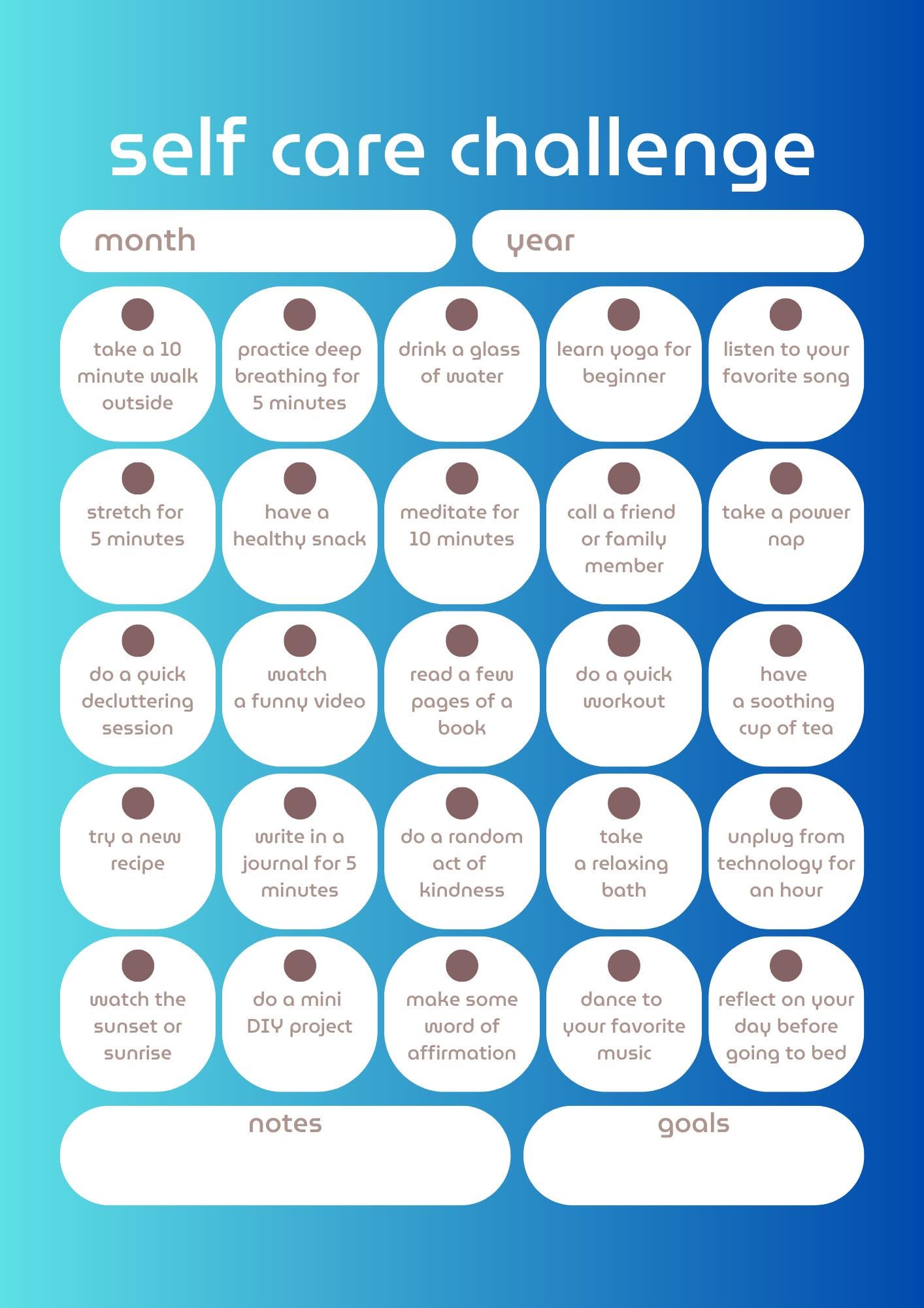 2025 Self Care Challenge Print - Etsy