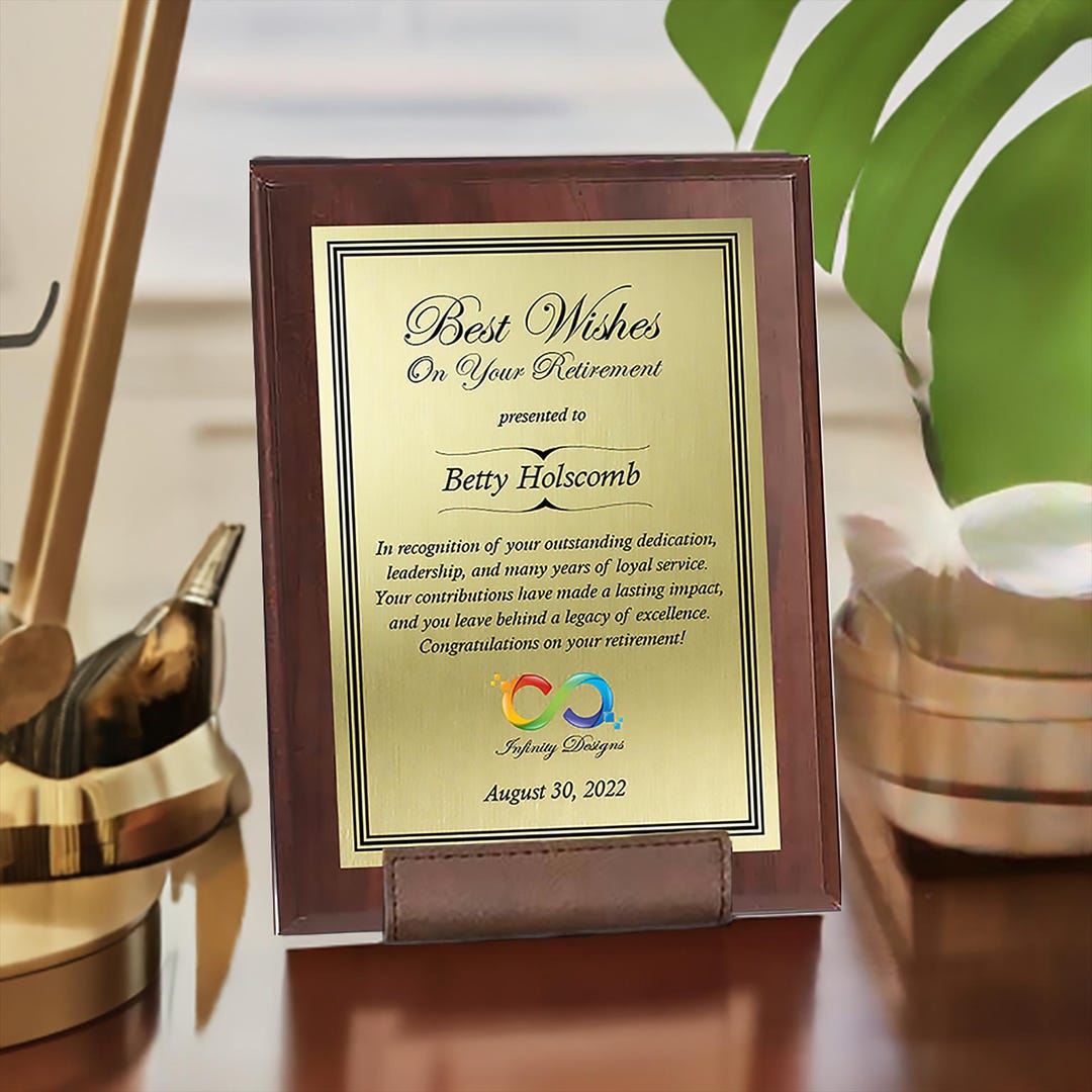 Retirement Award Plaque - Retirement Plaque - Retirement Award - Award ...