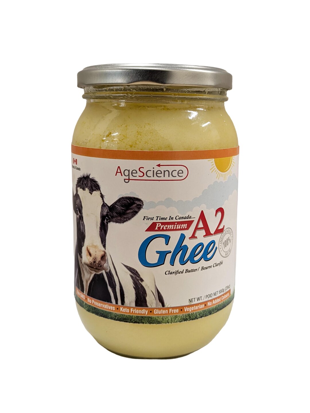 Agescience A2 Cow Ghee, Canadian Made - 650 Grams (23oz), A2 Milk, First Time in Canada, Keto ...