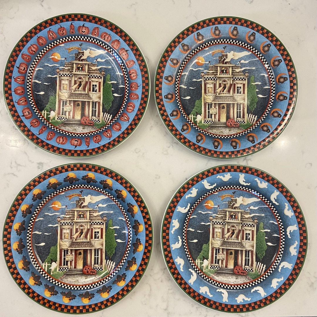 Debbie Mumm Haunted House Plates, Sakura, Set of 4 Salad/dessert Plates ...