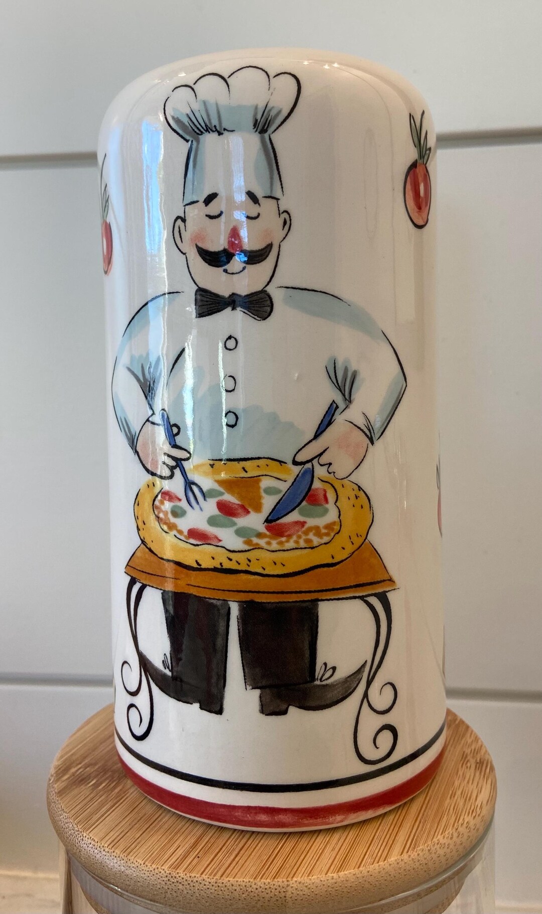 Whimsical Ceramic Cheese Shaker With Pizza Chef, Tomatoes and Cheese - Etsy