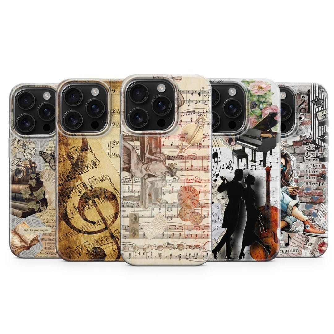 Vintage Music Notes Collage Phone Case for iPhone 17 Air 16 Pro Max 15 ...