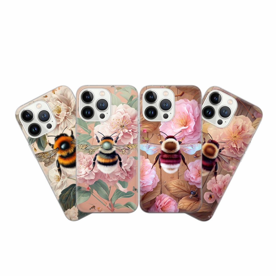 Bee Floral Phone Case, Bumble Bee iPhone Case, Cute Botanical Matte TPU ...