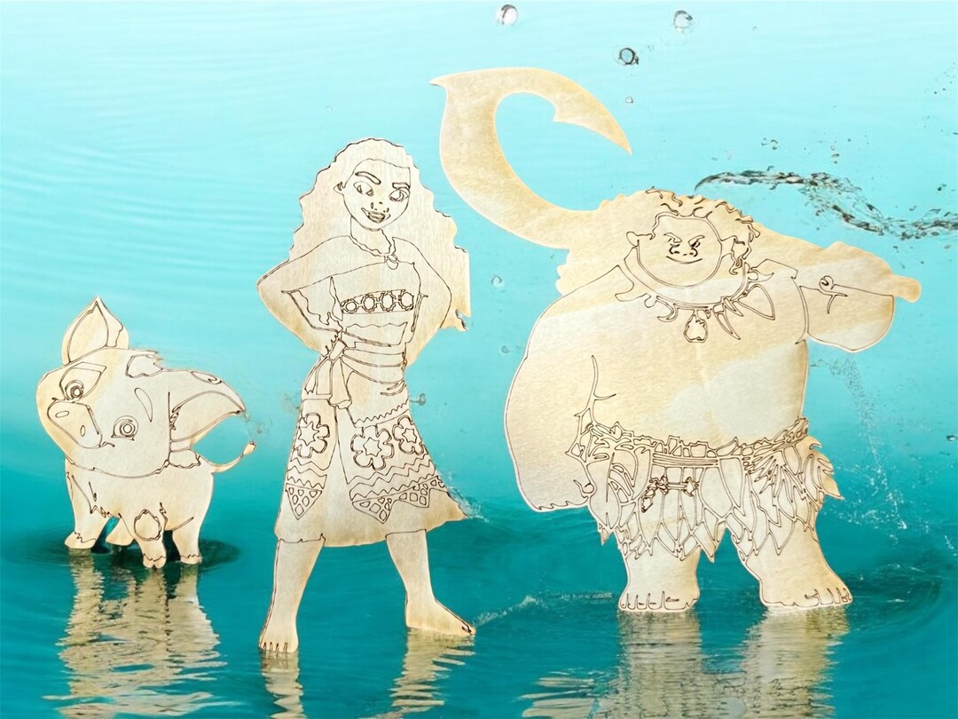 Moana, Maui and Pua. Unfinished Wood Laser Cutout (pack of 3) for ...