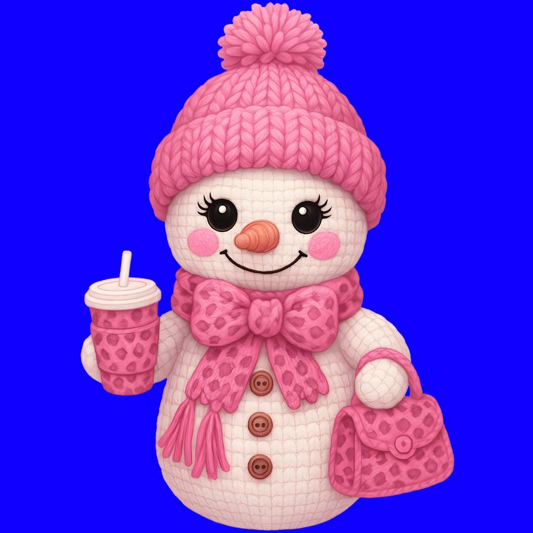 Pink Crochet Snowman PNG | Cute Winter Snow Girl Clipart | Knitted ...