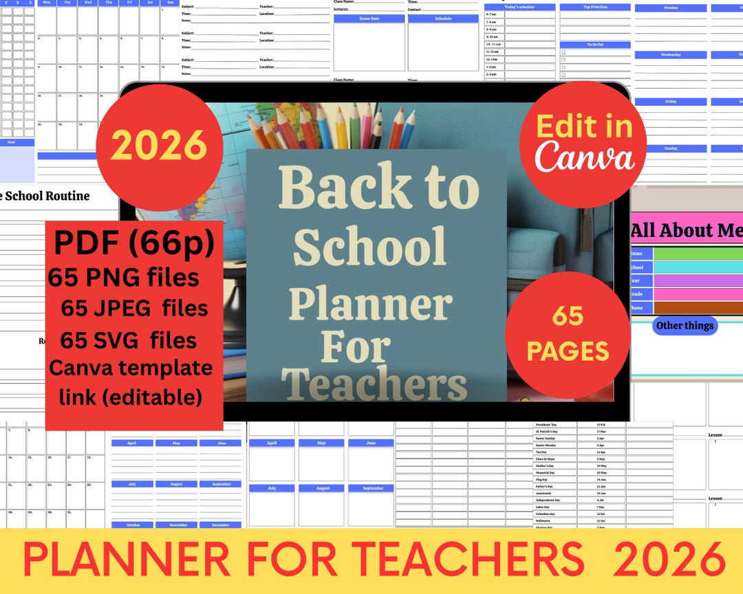 Printable & Editable Teacher Digital Planner 2026 for Back to School ...