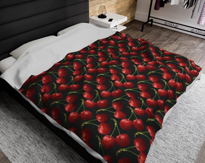 Cherry Blanket Cherry Throw Cute Cherry Decor Cherry Coquette Cherry ...