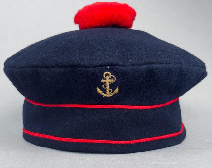 Vintage French Navy Wool Beret – 1950s Anchor Badge & Red Pompom ...