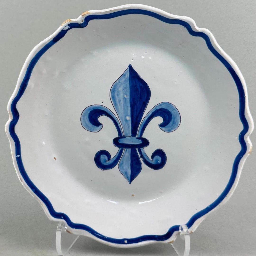Antique Rouen Faience Plate – 19th Century French Fleur-de-lys Tin ...