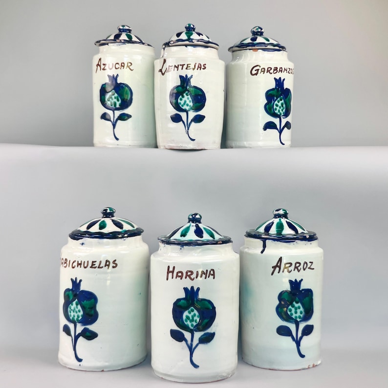 Vintage Kitchen Pomegranate Canister Set – Large Fajalauza Spanish ...
