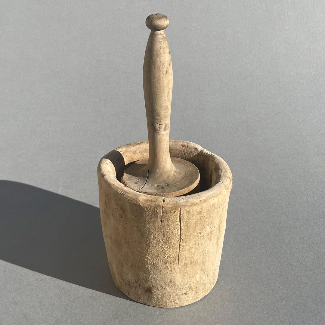 Antique French Wooden Mortar and Pestle – 19th Century Hand-carved in ...