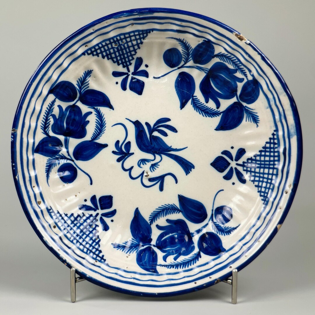 19th Century Spanish Ceramic Bowl – Signed Manises Faience – Blue Bird ...