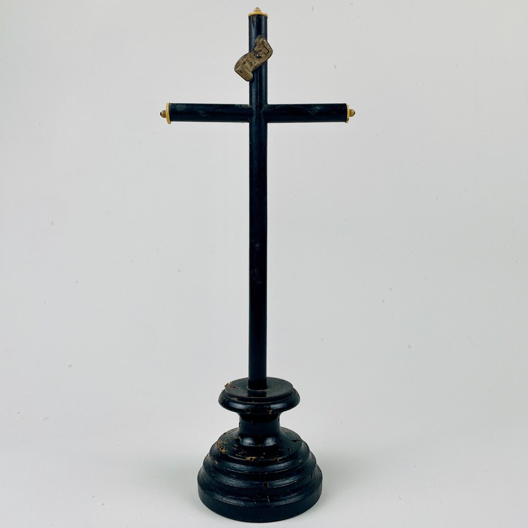 Antique French Black Wooden Crucifix – 1800s Altar Cross Turned Wood ...