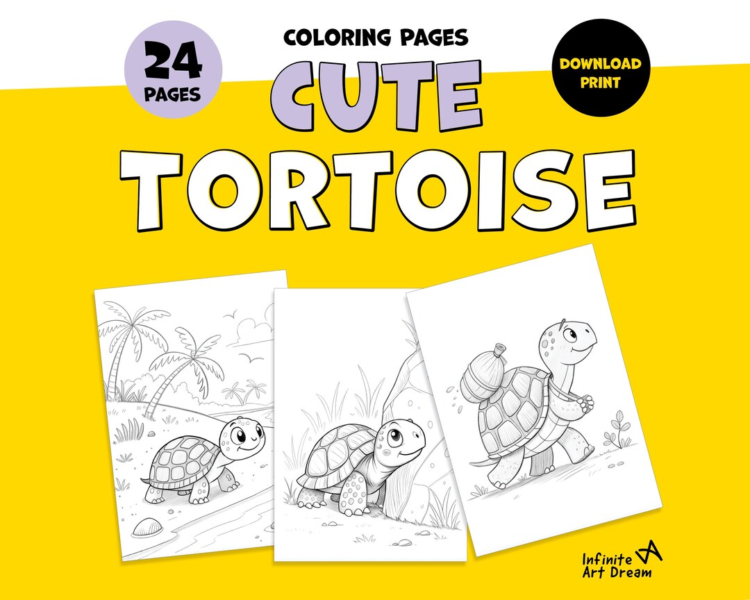 Cute Tortoise Coloring Book, 24 Different Illustrations, Animals ...