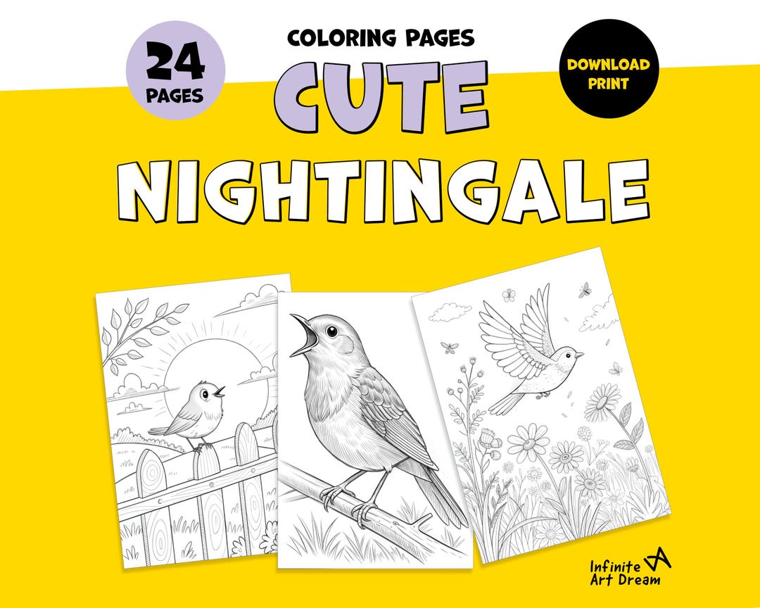 Cute Nightingale Coloring Book, 24 Different Illustrations, Animals ...