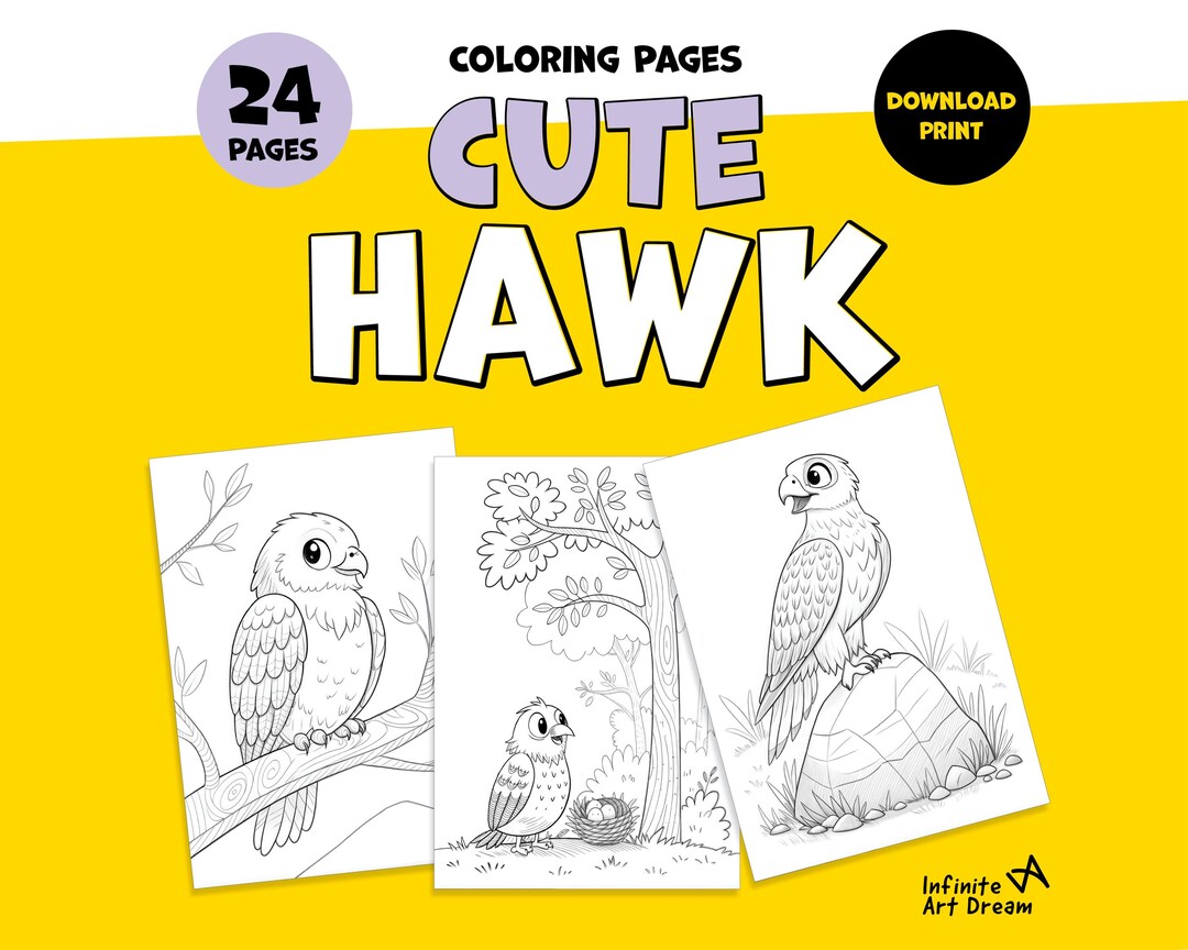 Cute Hawk Coloring Book, 24 Different Illustrations, Animals Coloring ...