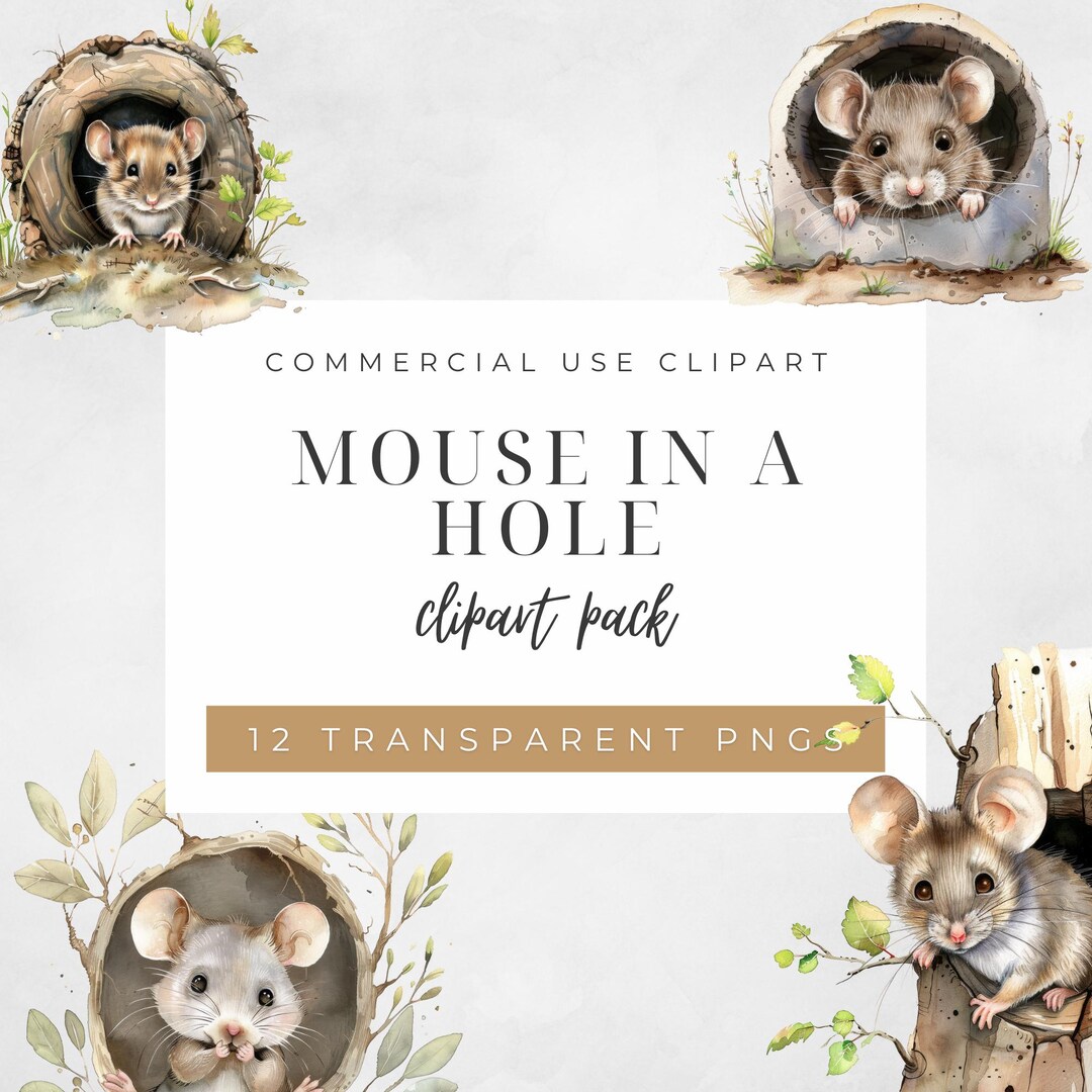 Mouse Hole Clipart Set - Watercolor Cute Mouse Design - Cozy ...