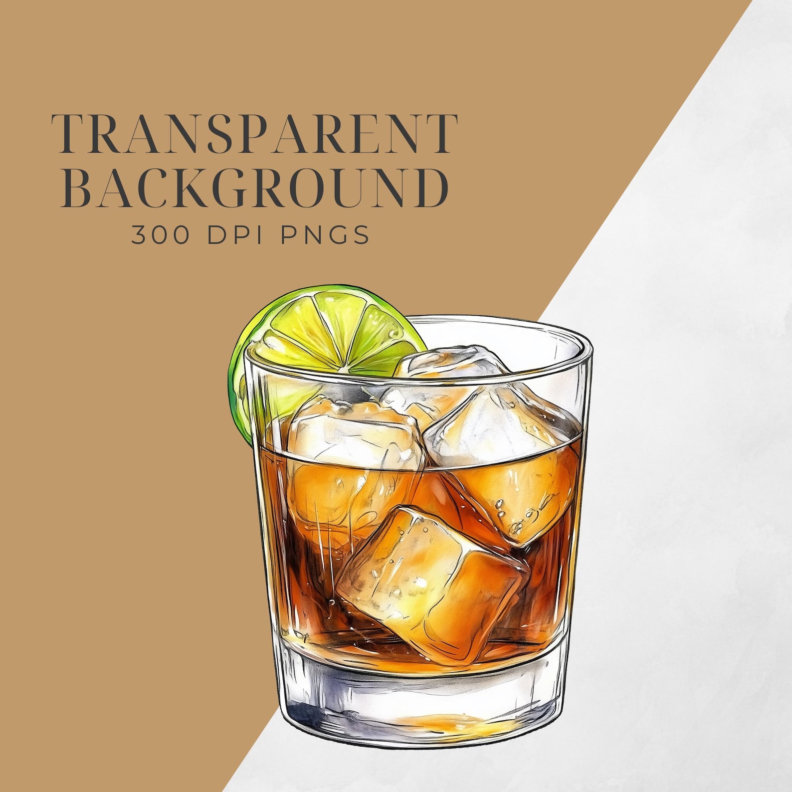 Rum and Coke Clipart - Watercolor Alcohol Drink Illustration - Jack ...