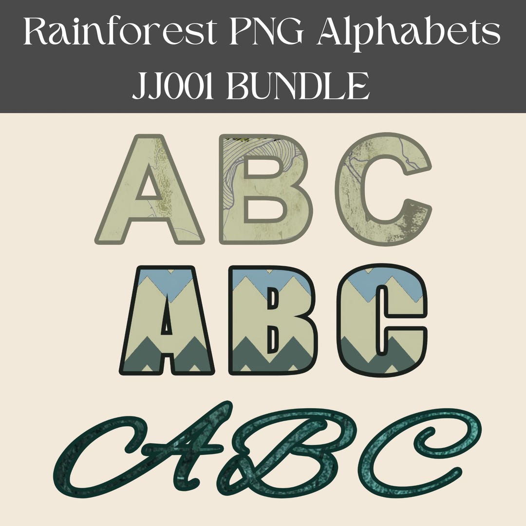 Rainforest Alphabet PNG BUNDLE – Brush Stroke Block Sans Serif Serif ...