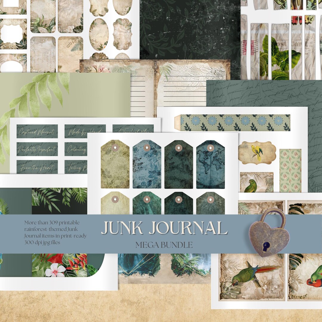 Rainforest Junk Journal MEGA BUNDLE - Journal Pages Digital Papers Tags ...