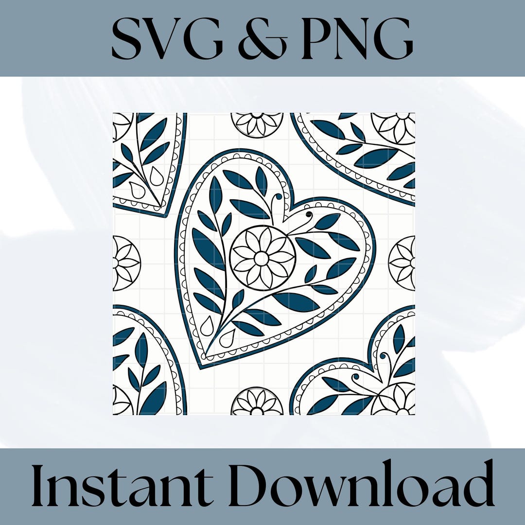 Talavera Heart SVG Seamless Pattern – Corazon Blue White Mexican Tile ...