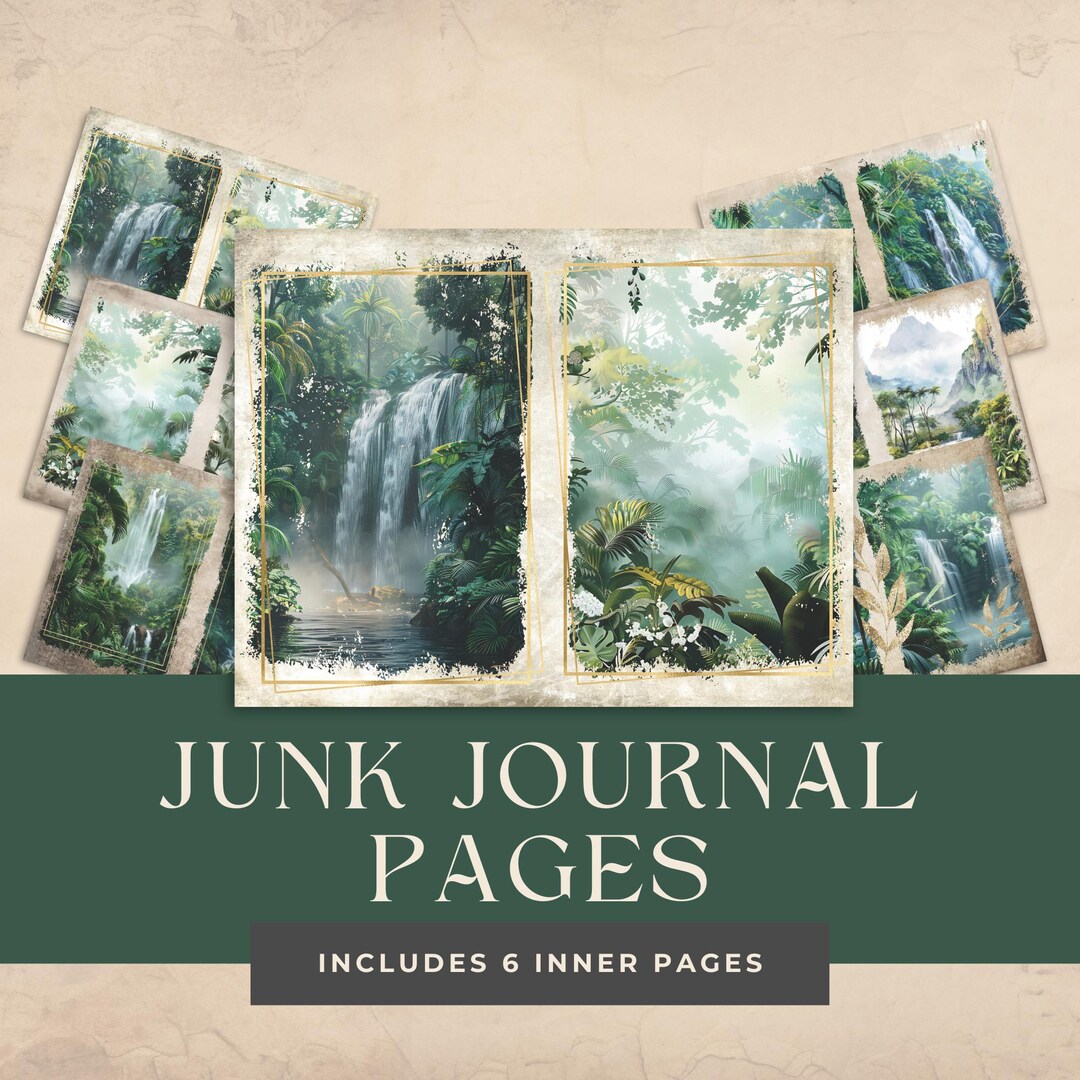 Rainforest Reverie Journal Pages - Dark Green Blue Gold Accents ...