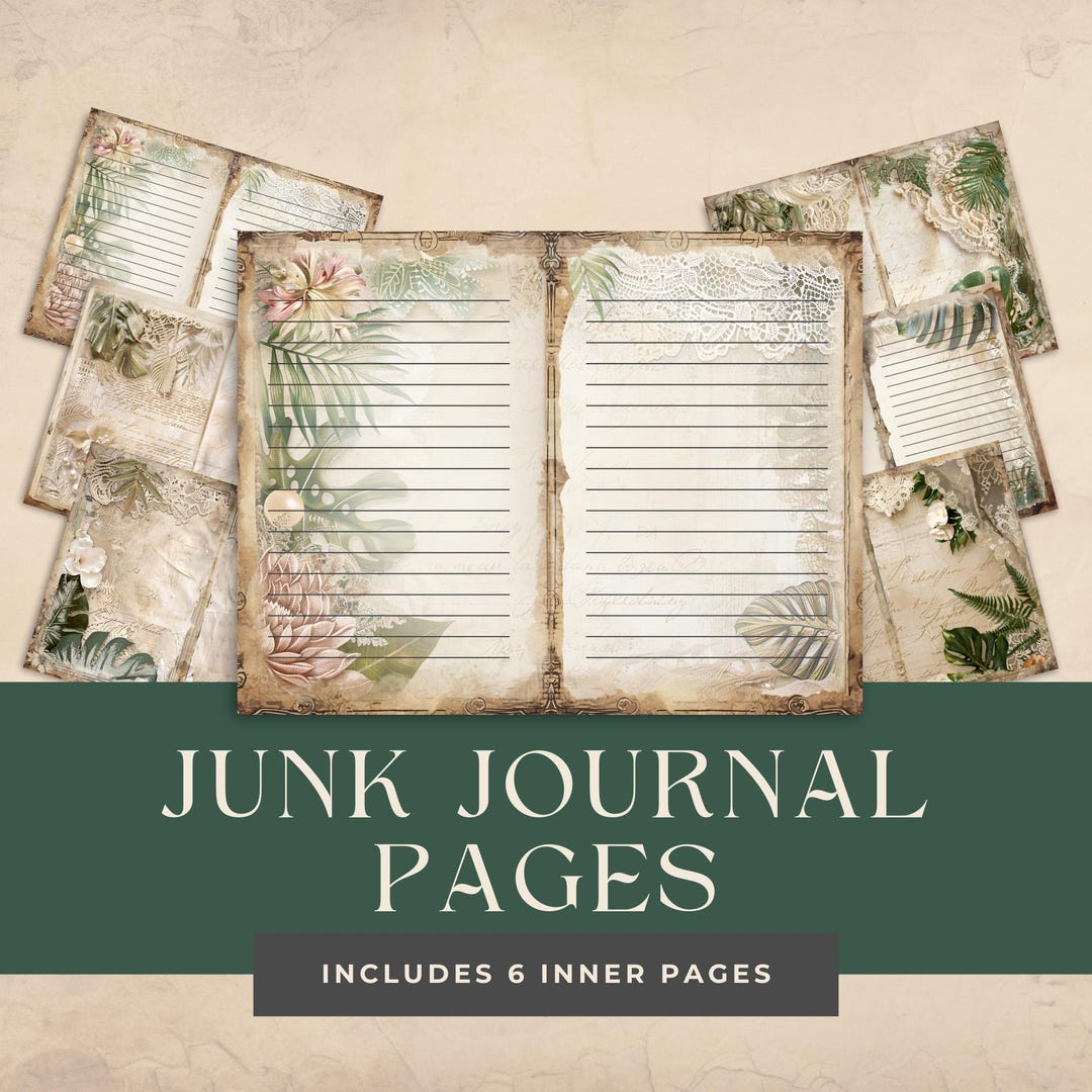 Elegant Tropical Junk Journal Pages - Printable Mixed Media With Lace ...