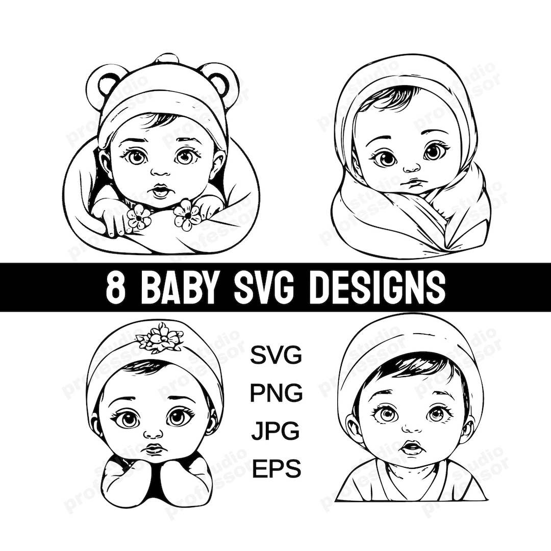 Cute Baby SVG Bundle, Kawaii Toddler Line Art PNG, Laser Cut File for ...