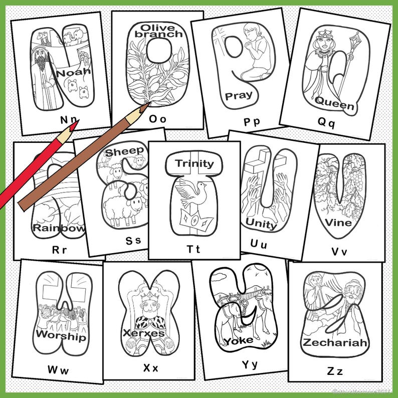 Alphabet Bible Bubble Letter Coloring Pages Christian Worksheets - Etsy ...