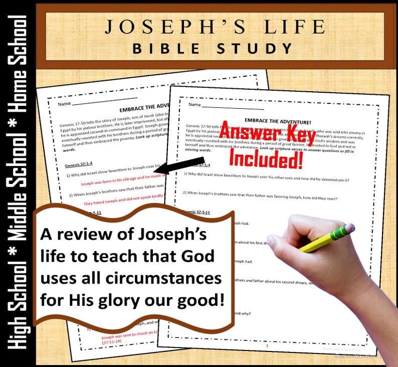 Joseph Bible Study Worksheet and Creative Writing Adventure Story ...