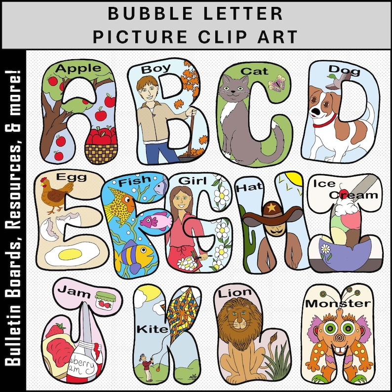 Alphabet Bubble Letters Clip Art - Etsy