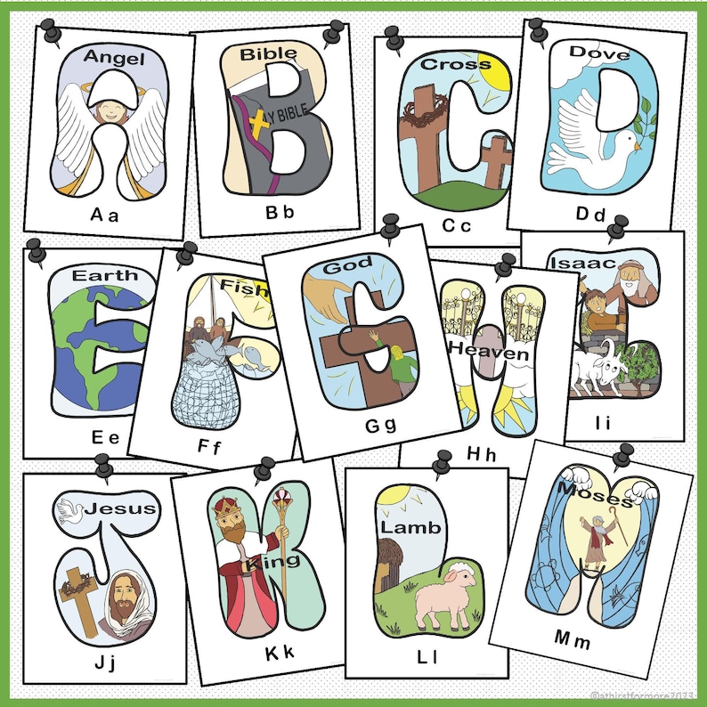 Alphabet Bible Bubble Letter Christian Picture Posters Classroom Decor ...