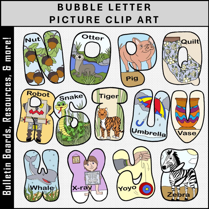 Alphabet Bubble Letters Clip Art - Etsy