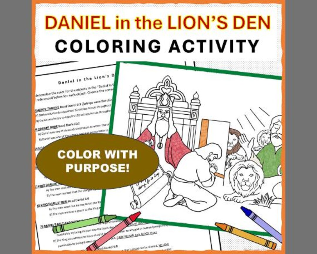 Bible Coloring Page Daniel in the Lion's Den Activity Christian Reading ...
