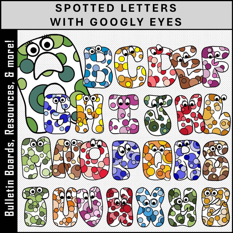 Bubble (balloon) Letter Spotted Alphabet Clip Art Colorful With Googly ...