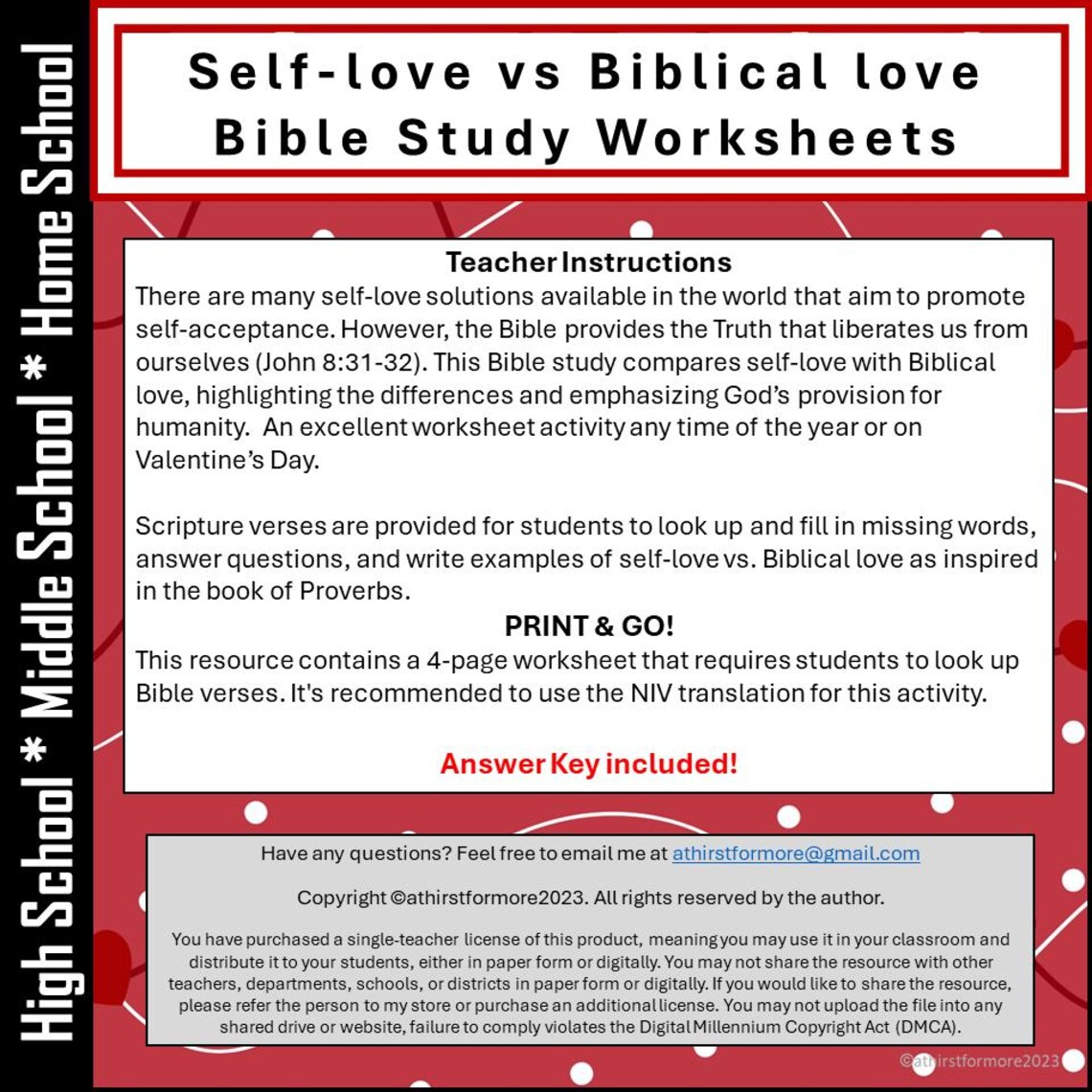 Bible Study: Self-love Vs. Biblical Love Worksheet Activity - Etsy