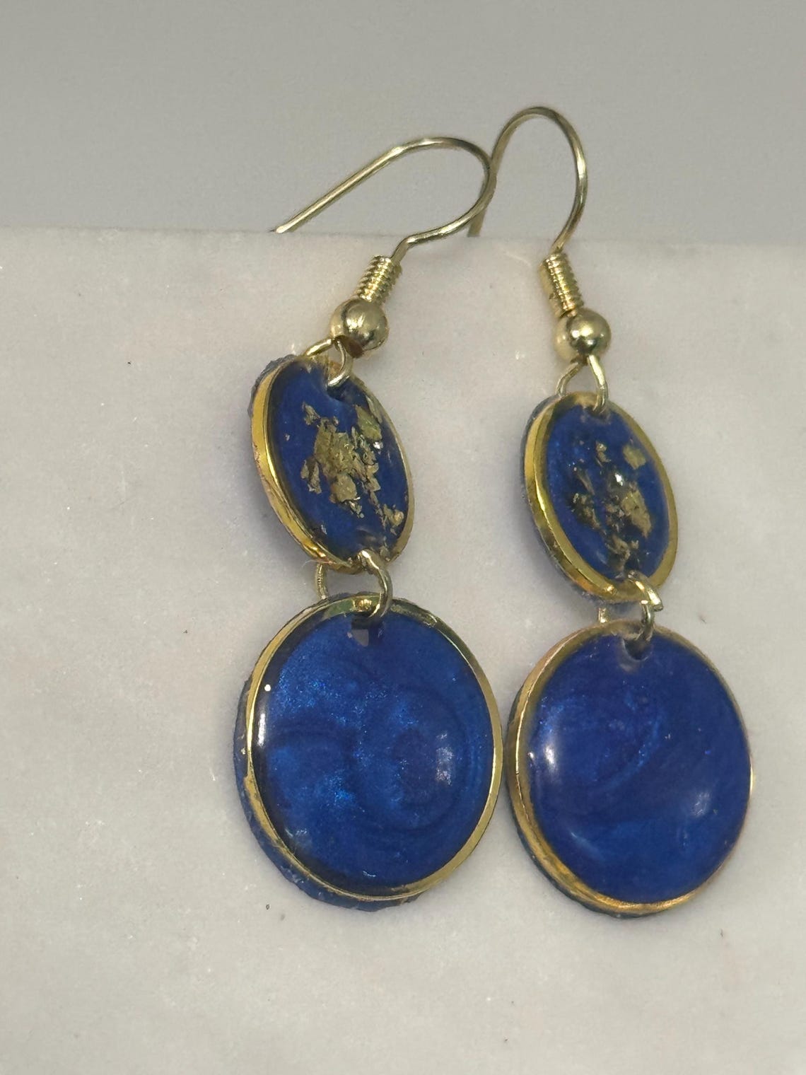 Sparkly, Lightweight, Blue and Gold Flake Resin Earrings. Customizable ...