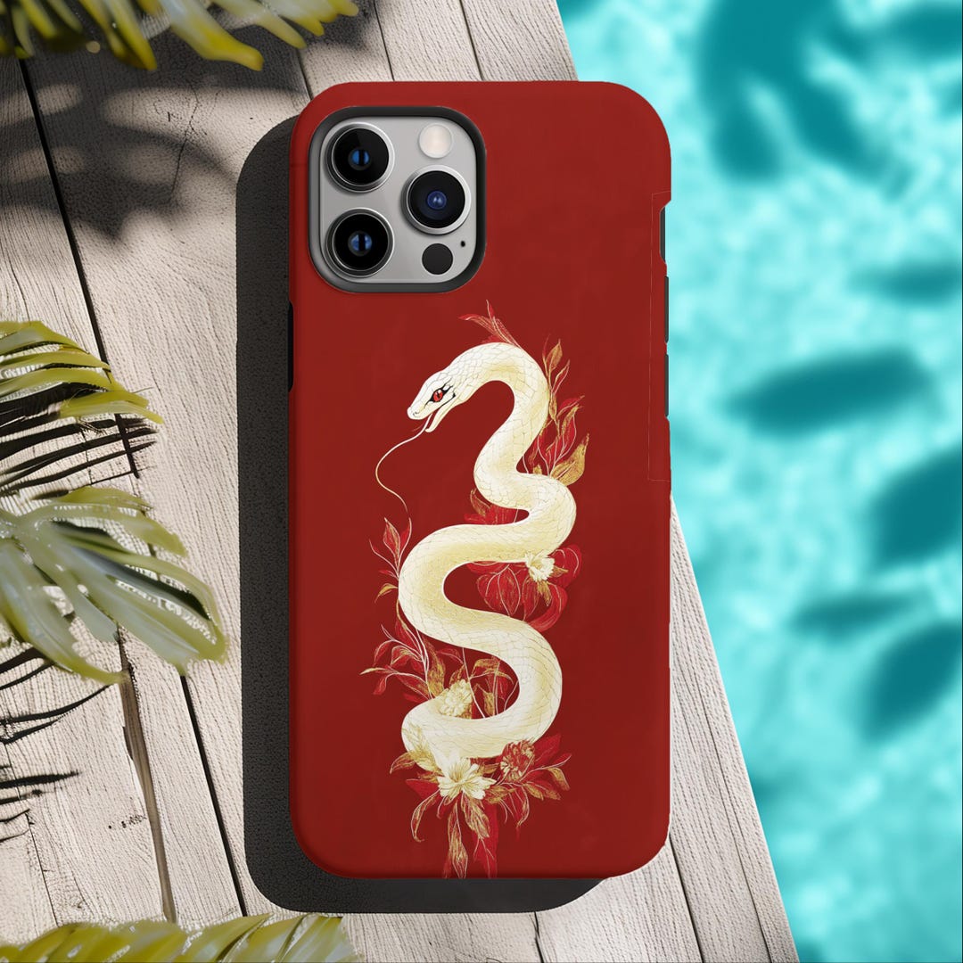 Elegant Chinese Zodiac Snake Phone Case, Red & Gold Theme for iPhone 16 ...