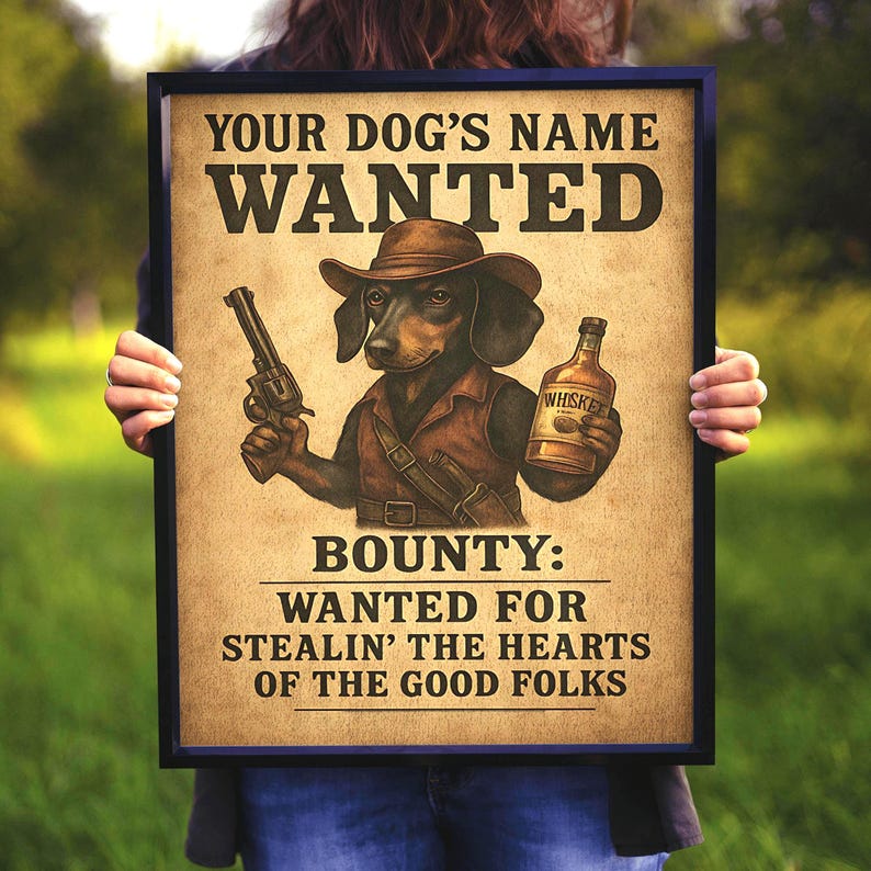 Custom Dachshund Vintage Wanted Poster - Sausage Dog Art Print - Etsy