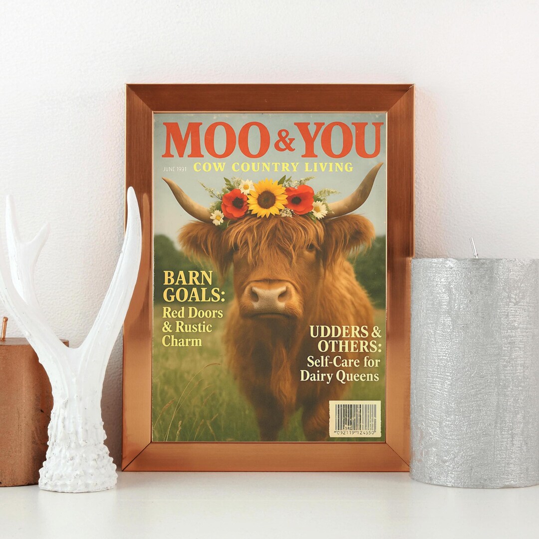 Vintage Cow Magazine Cover Poster: Funny Farmhouse Wall Art - Etsy ...