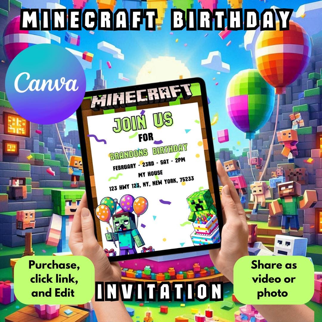 Minecraft Animated Birthday Invitation Template - Minecraft-themed ...