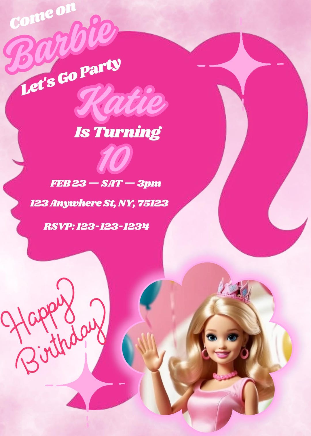 Animated Barbie Birthday Invitation: Pink Glam Party (MP4 Digital ...