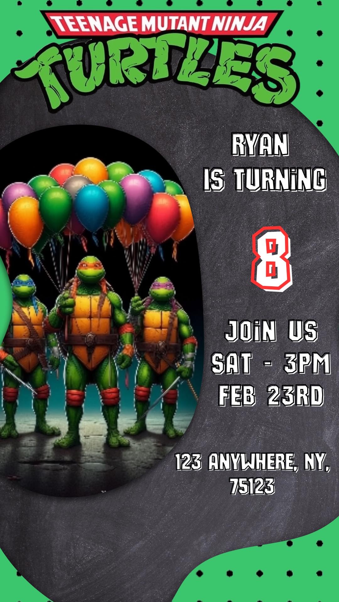 Teenage Mutant Ninja Turtles Birthday Invitation - Ninja Turtles ...