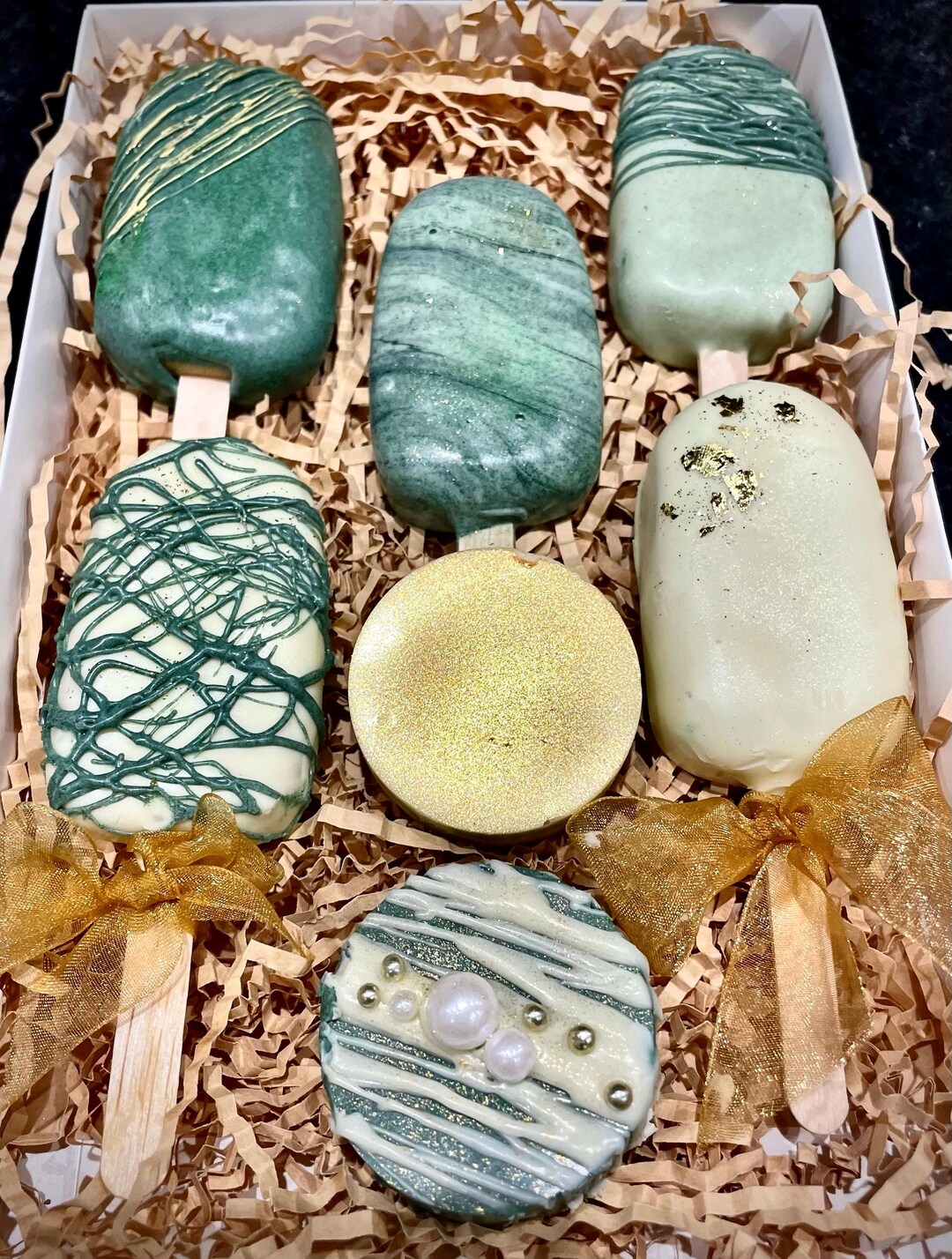 Artisan Gift Wrapped Cookie & Cake Combo Box in Sage Green and Gold - Etsy
