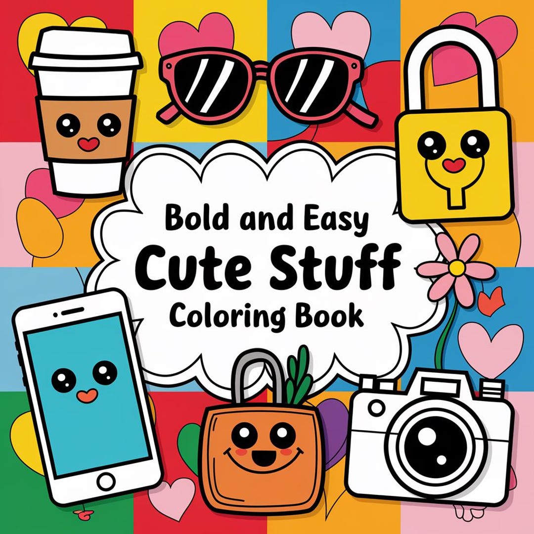 Cute Stuff Coloring Book – Bold & Easy Designs for Relaxation! - Etsy