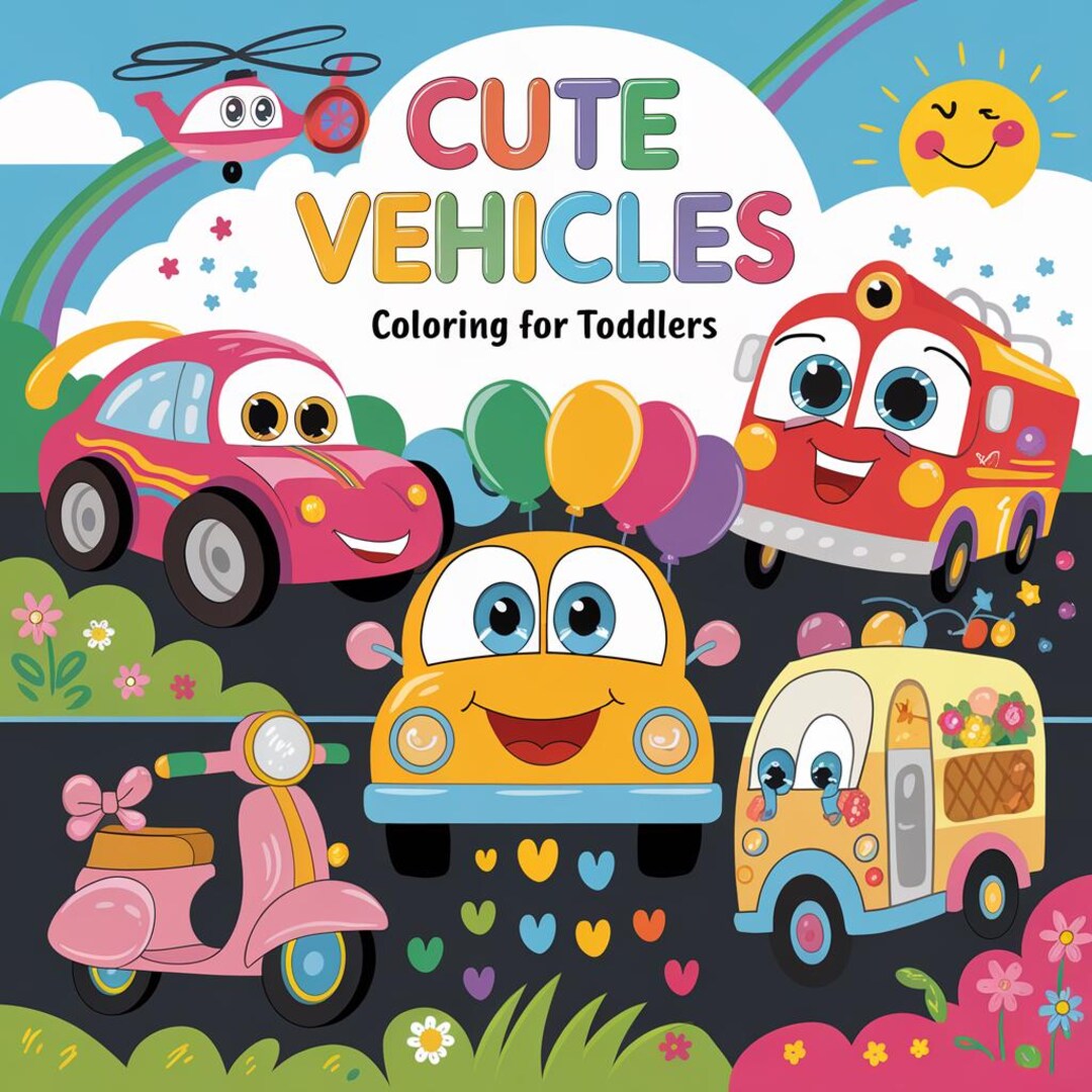 Cute Vehicles Coloring Book for Toddlers – 85+ Fun Pages (digital ...