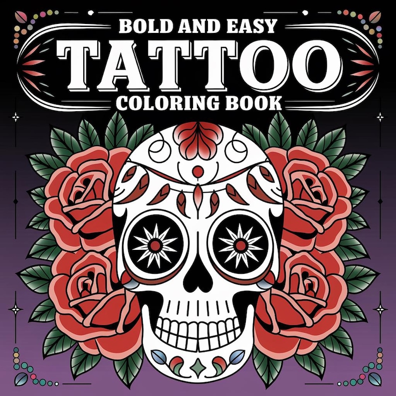 Tattoo Bold and Easy Coloring Book: Big and Simple Coloring Pages for ...