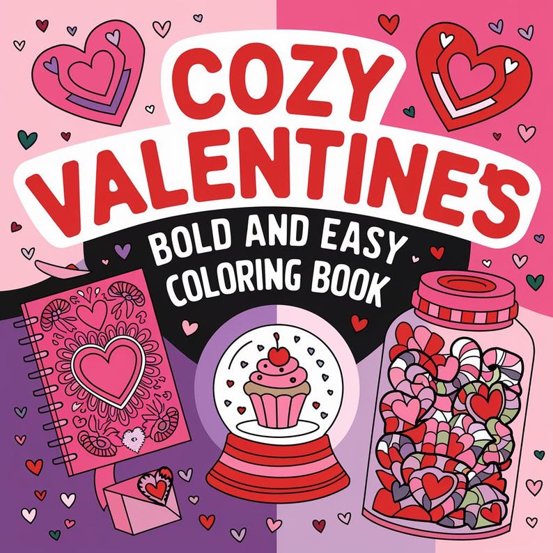Bold & Easy Cozy Valentine’s Coloring Pages for Adults and Children - Etsy
