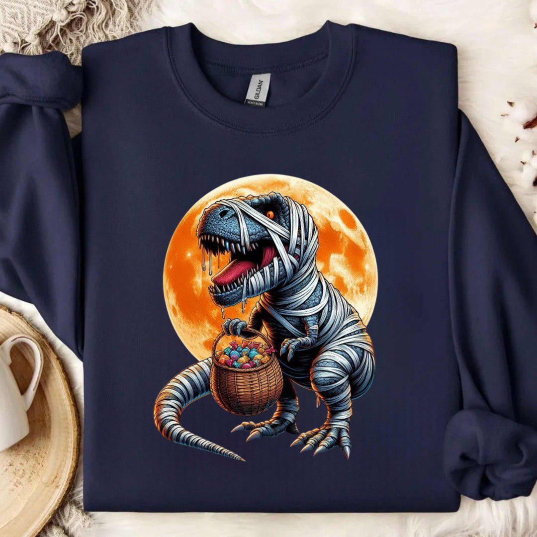 Halloween Dinosaur PNG – T-rex Mummy With Trick-or-treat Pumpkin Basket ...