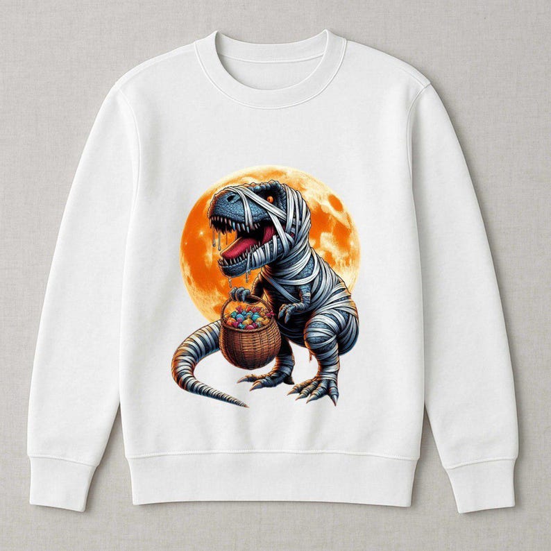 Halloween Dinosaur PNG – T-rex Mummy With Trick-or-treat Pumpkin Basket ...
